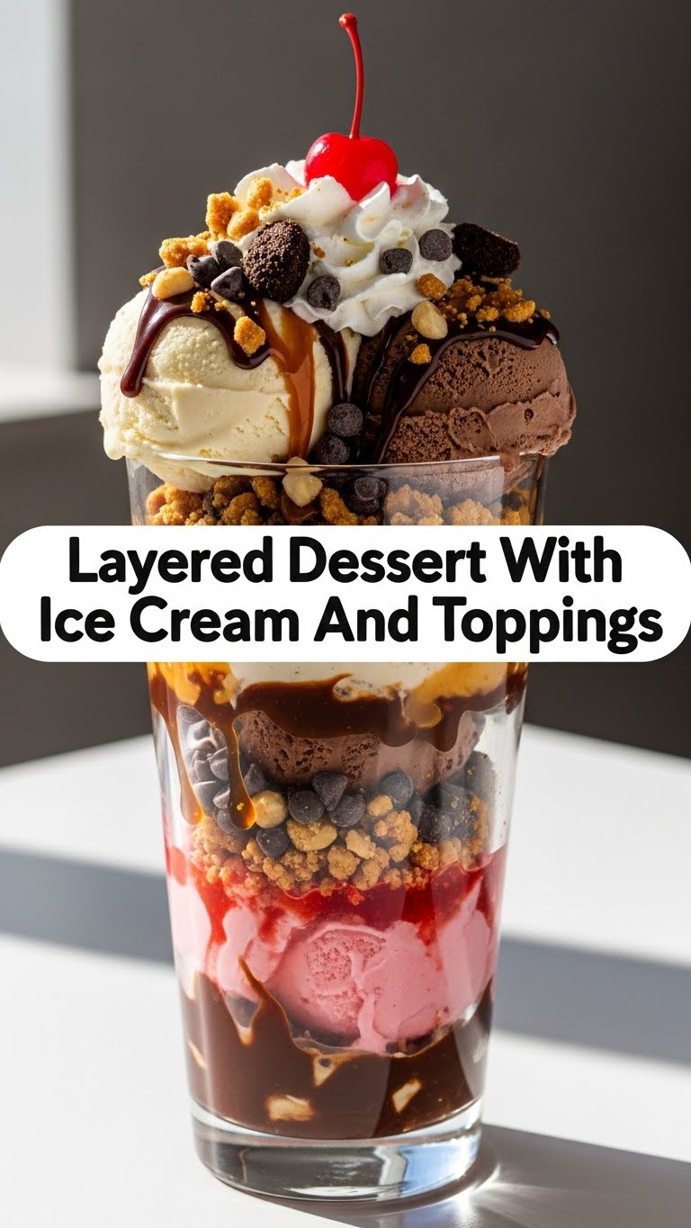 Layered Dessert With Ice Cream And Toppings – Don Kitchen